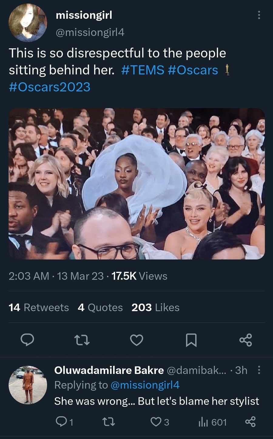 Nigerian singer Tems criticized for 2023 Oscars outfit - Tweets - DNB ...